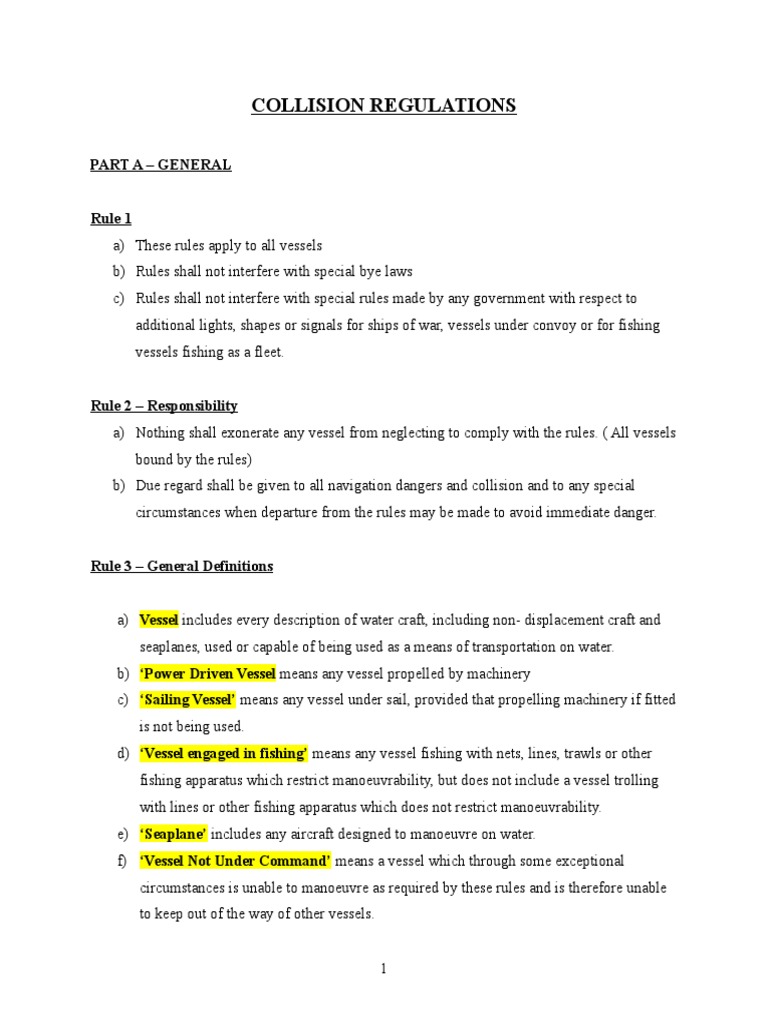 COLREGS | PDF | Traffic | Port And Starboard
