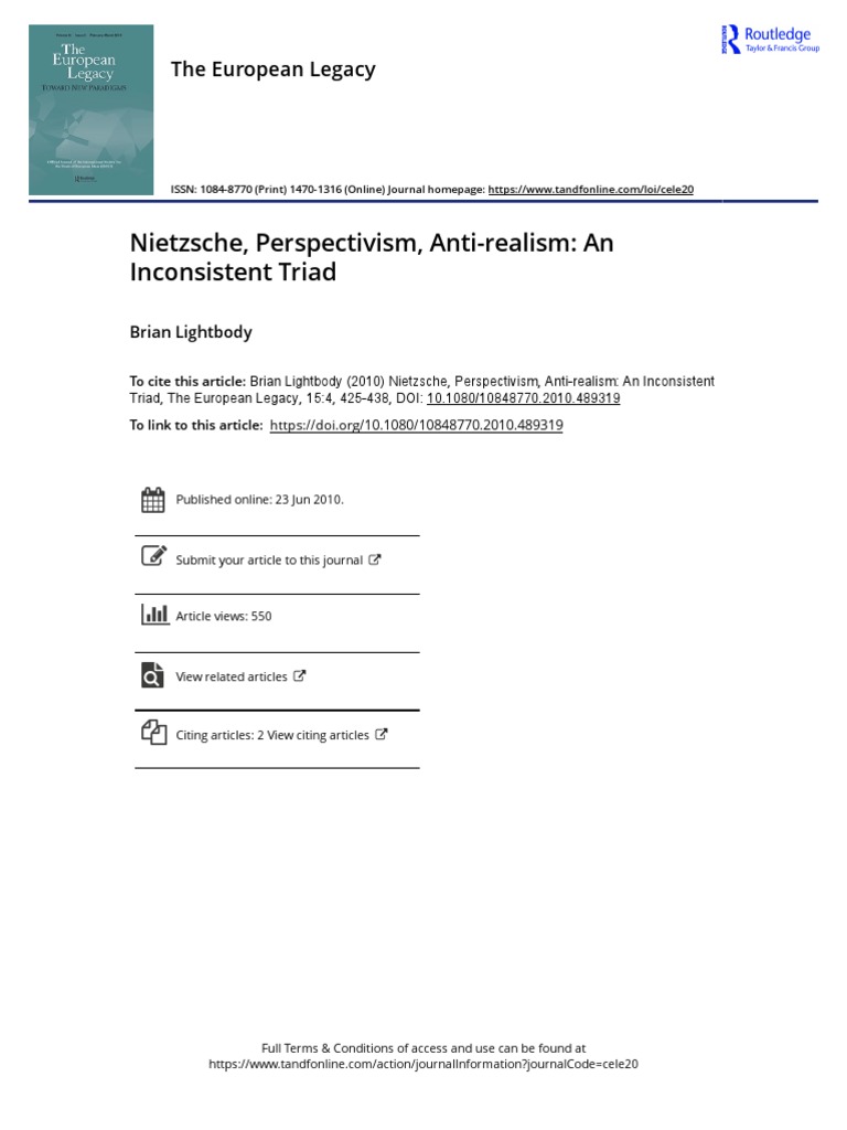 Lightbody - Nietzsche Perspectivism Anti Realism An Inconsistent Triad ...