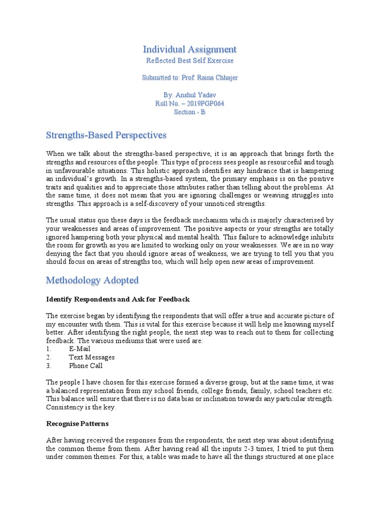 Individual Assignment: Reflected Best Self Exercise | PDF | Leadership ...