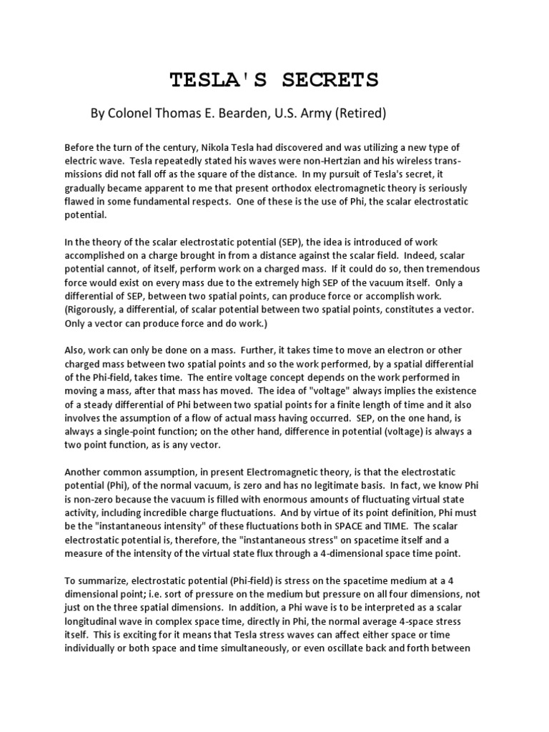Tesla'S Secrets: by Colonel Thomas E. Bearden, U.S. Army (Retired ...