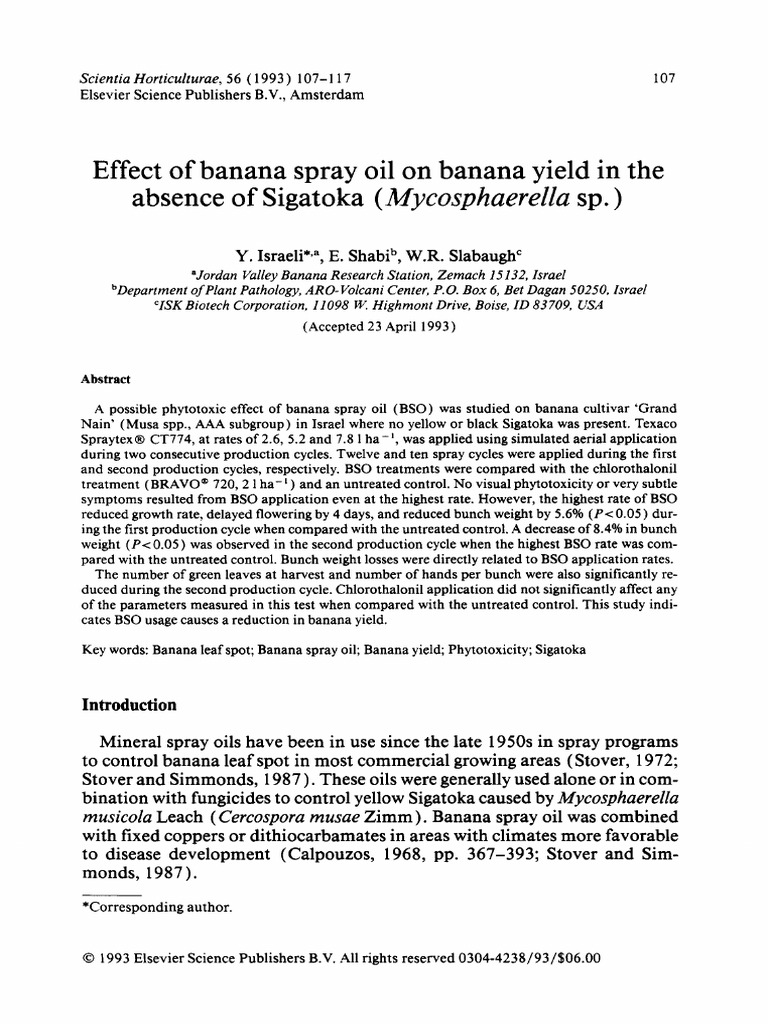 Effect of Banana Spray Oil On Banana Yield in The Absence of Sigatoka ...