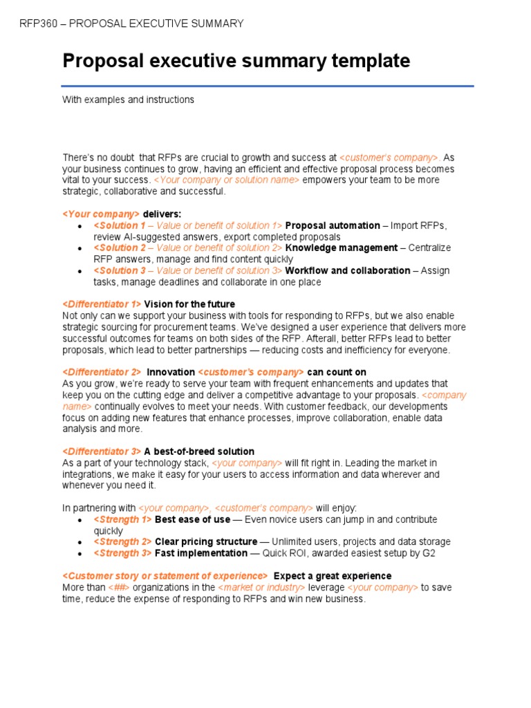 RFP360 Executive Summary Template | PDF | Request For Proposal | Usability