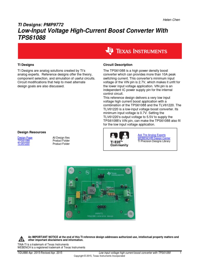 Low-Input Voltage High-Current Boost Converter With TPS61088 | PDF ...