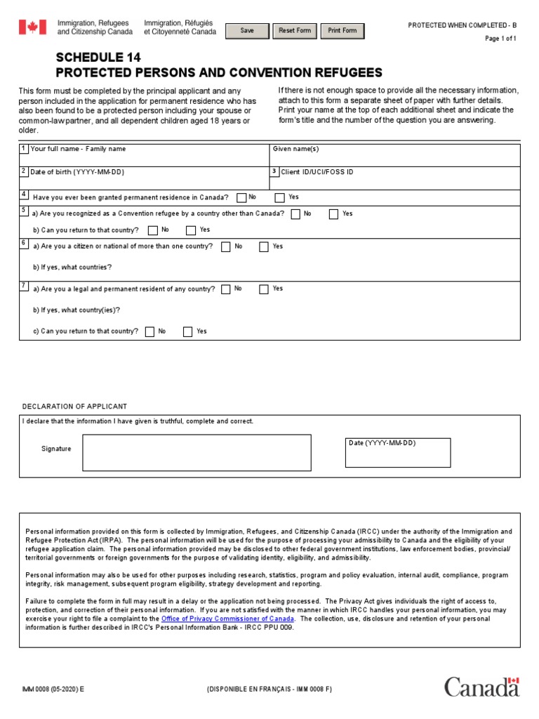 Schedule 14 Protected Persons and Convention Refugees | PDF | Privacy ...