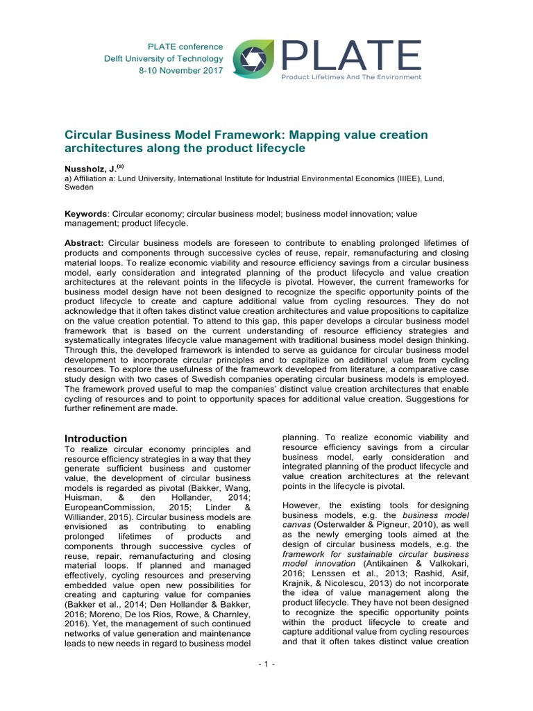 Circular Business Model Framework Mapping Value Creation | PDF ...