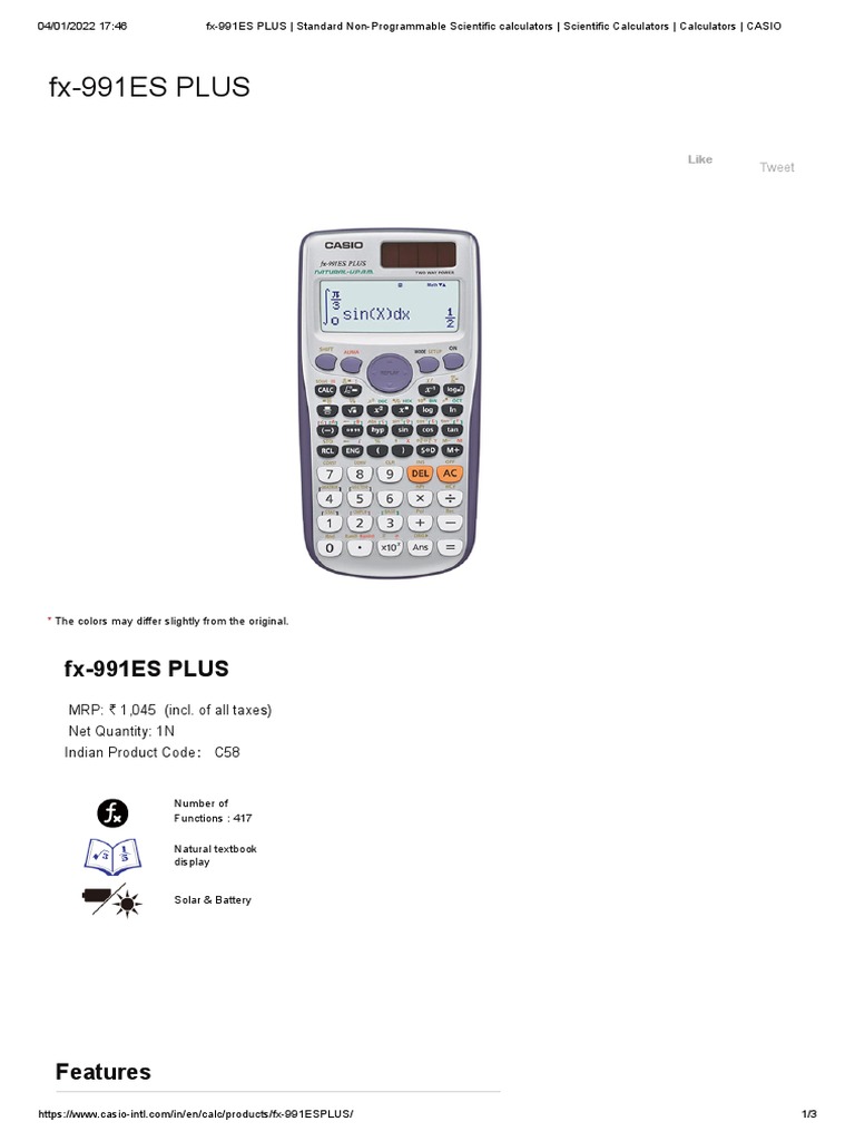 fx-991ES PLUS - Standard Non-Programmable Scientific Calculators ...