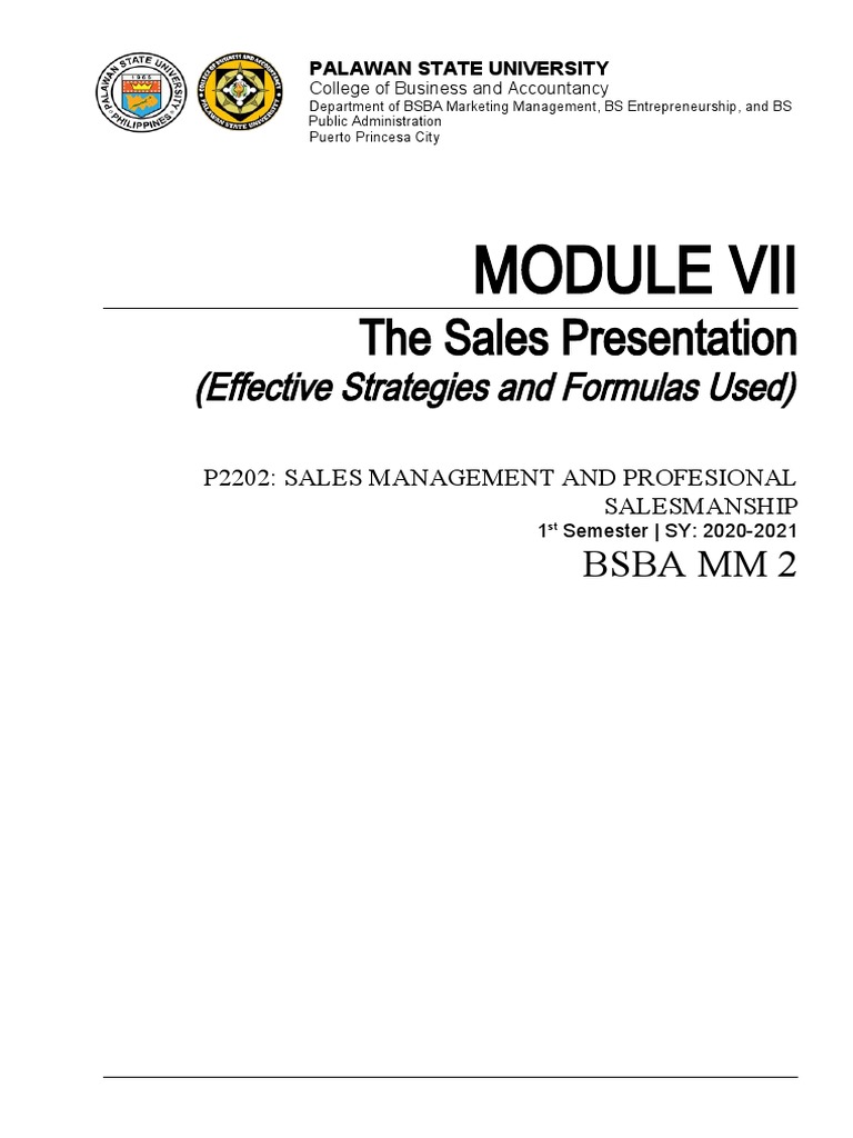 Module VII - The Sales Presentation | PDF | Sales | Cognition