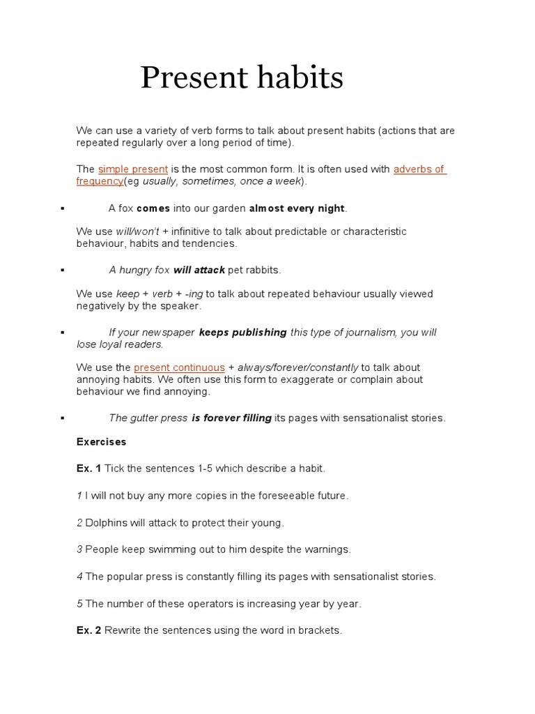 Present Habits, Grammar and Exercises | PDF