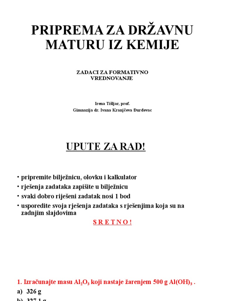 Pripreme Za Državnu Maturu Iz Kemije | PDF