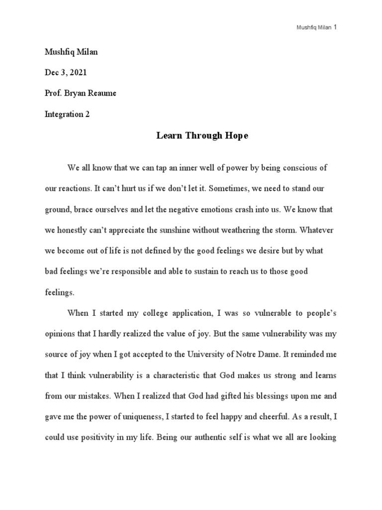Learn Through Hope: Mushfiq Milan Dec 3, 2021 Prof. Bryan Reaume ...