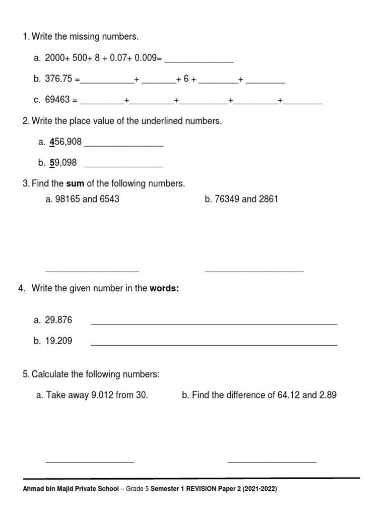 Grade 5 Final Exam Revision Paper | PDF | Triangle | Elementary Geometry
