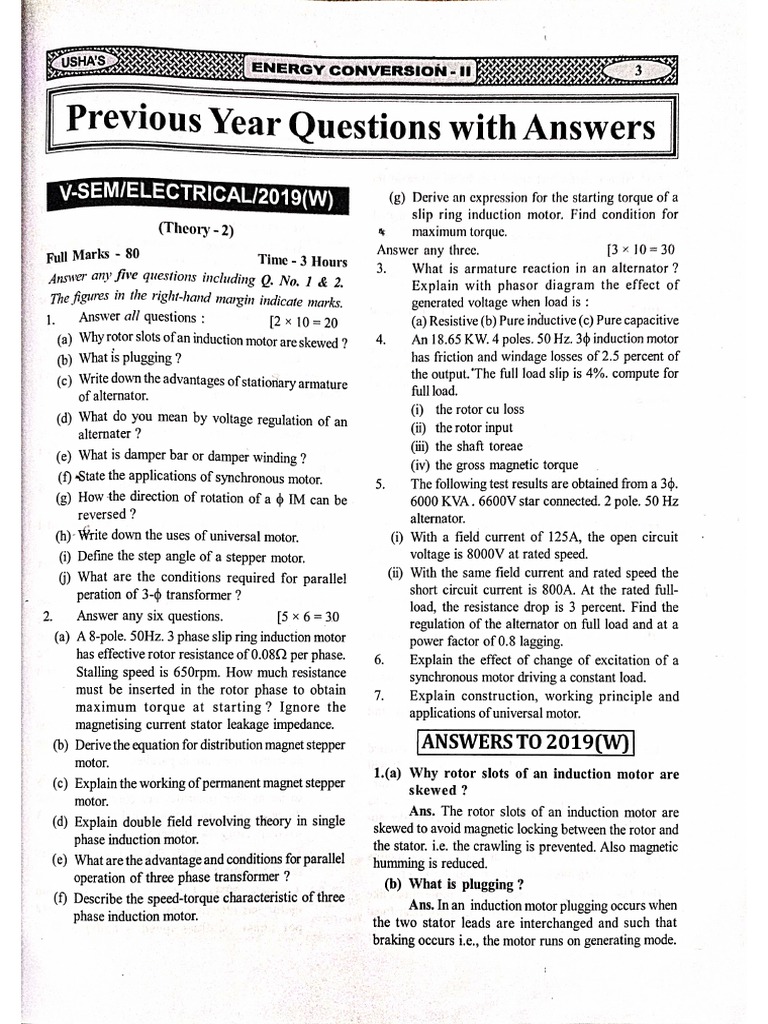 Energy Conversion-Previous Questions | PDF