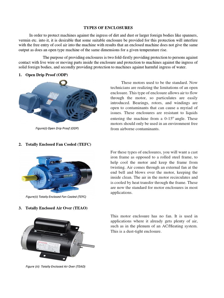 Types of Enclosures | PDF | Electric Motor | Mechanical Engineering