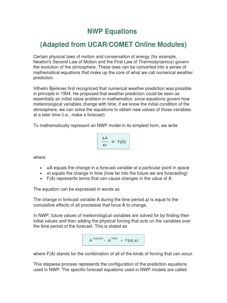 Mathematical Foundations of Numerical Weather Prediction: Deriving the ...