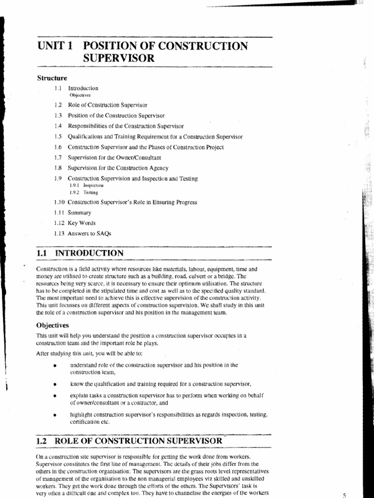 Position of Construction Supervisor | PDF | Specification (Technical ...