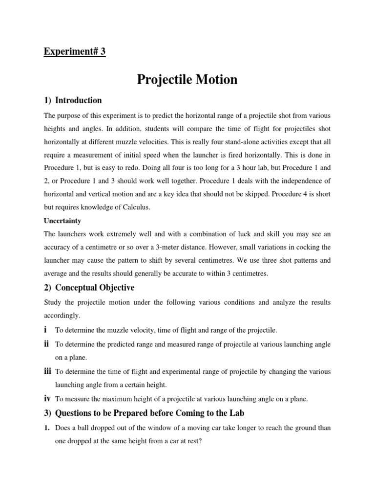 Projectile Motion Lab Experiment Guide | PDF | Projectiles | Experiment