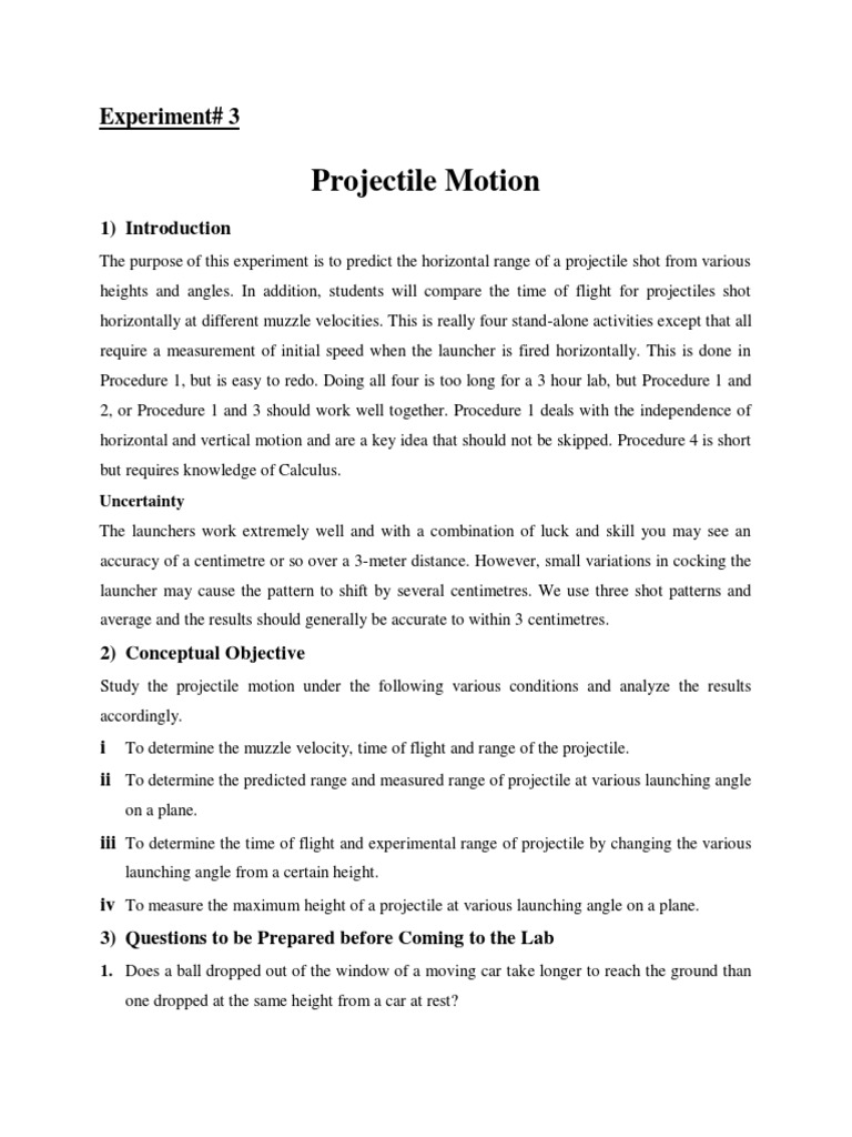 Projectile Motion Lab Guide | PDF | Projectiles | Experiment