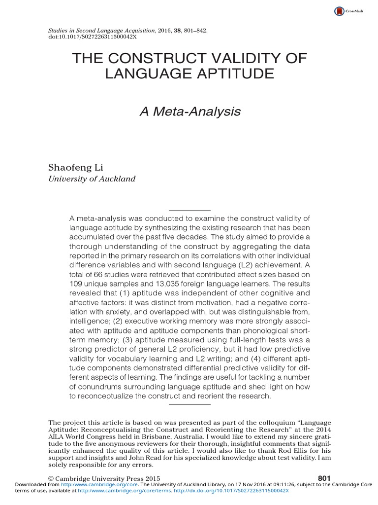 Li S 2016 The Construct Validity of Lang | PDF | Second Language ...