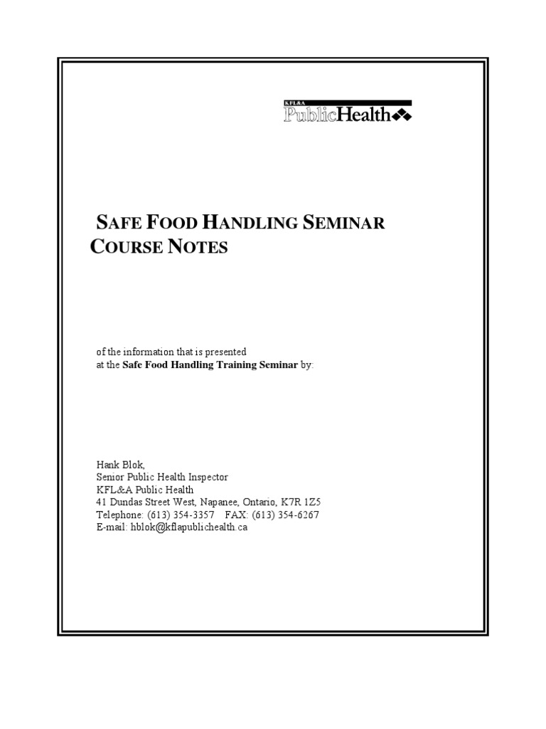 Safe Food Handlers Course Notes | PDF | Foodborne Illness | Refrigerator