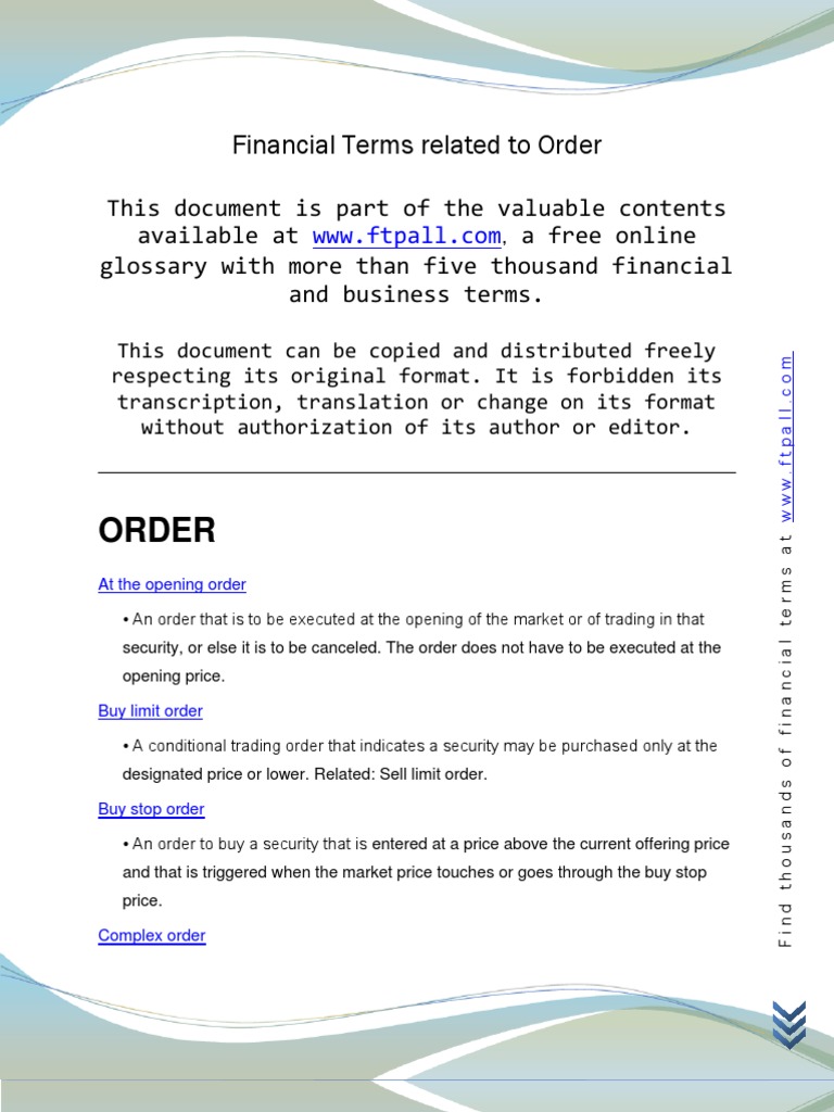 Order: Financial Terms Related To Order | PDF | Order (Exchange) | Stocks