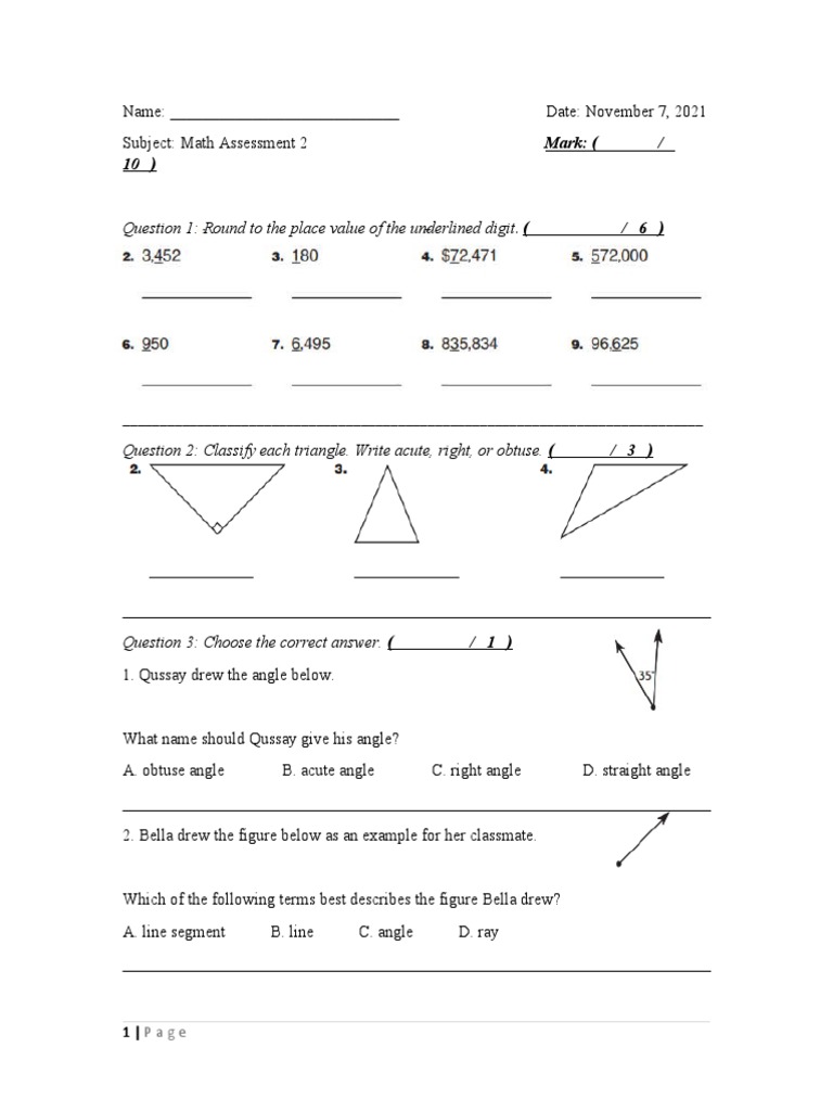Math Assessment 2. Grade 3F | PDF | Teaching Methods & Materials
