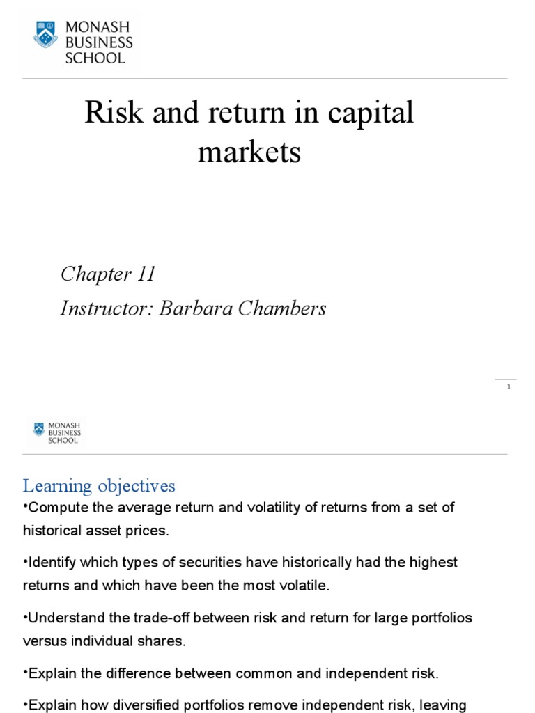 Risk and Return in Capital Markets: Instructor: Barbara Chambers | PDF ...