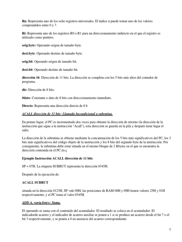 Set de Instrucciones Assembler | PDF | Poco | Puntero (Programación de computadora)