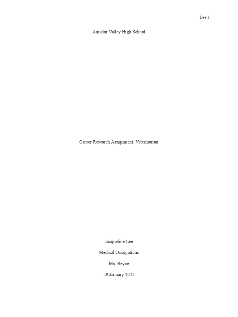 Jacqueline Lee - Final Draft - Veterinarian Career Research Project ...