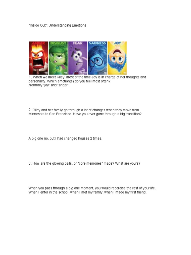 Inside Out Study Guide Understanding Emotions1 | PDF