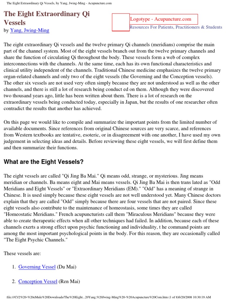 Understanding Eight Extraordinary Vessels | PDF | Qi | Meridian ...