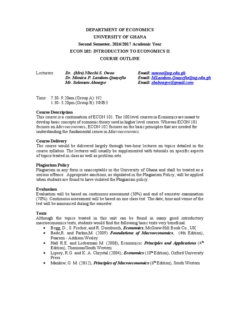 Econ 102 Course Outline 2016-2017-1 | PDF | Macroeconomics | Measures ...