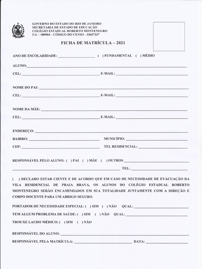 Formulário de Matrícula 2021 | PDF