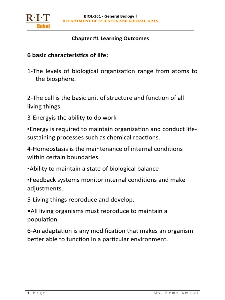 BIOL-101 - Chapter 1 Summary | PDF | Life | Biology