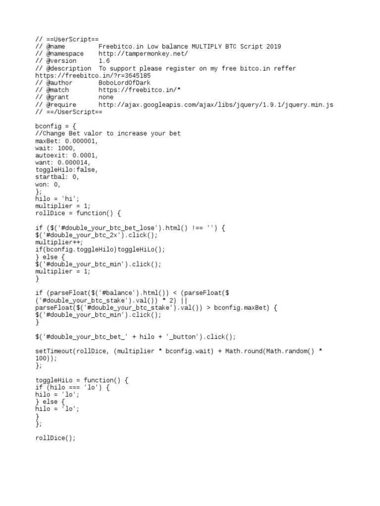 Freebitco - in Low Balance MULTIPLY BTC Script 2019 | PDF