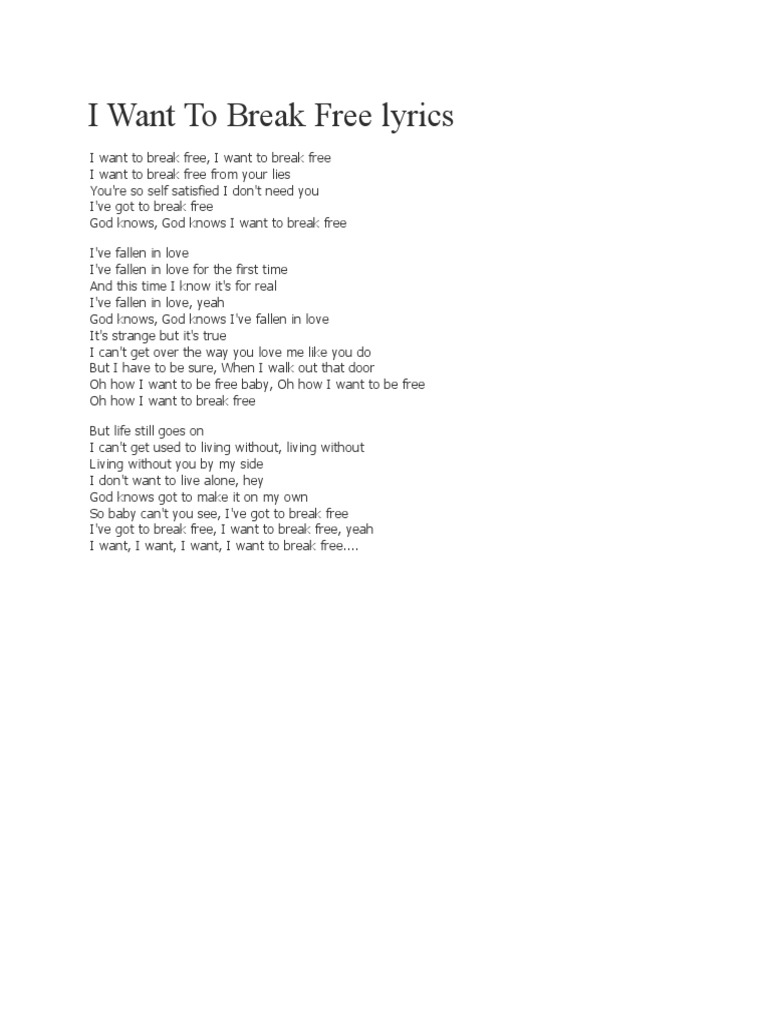 I Want To Break Free Lyrics | PDF | Self-Improvement | Poetry
