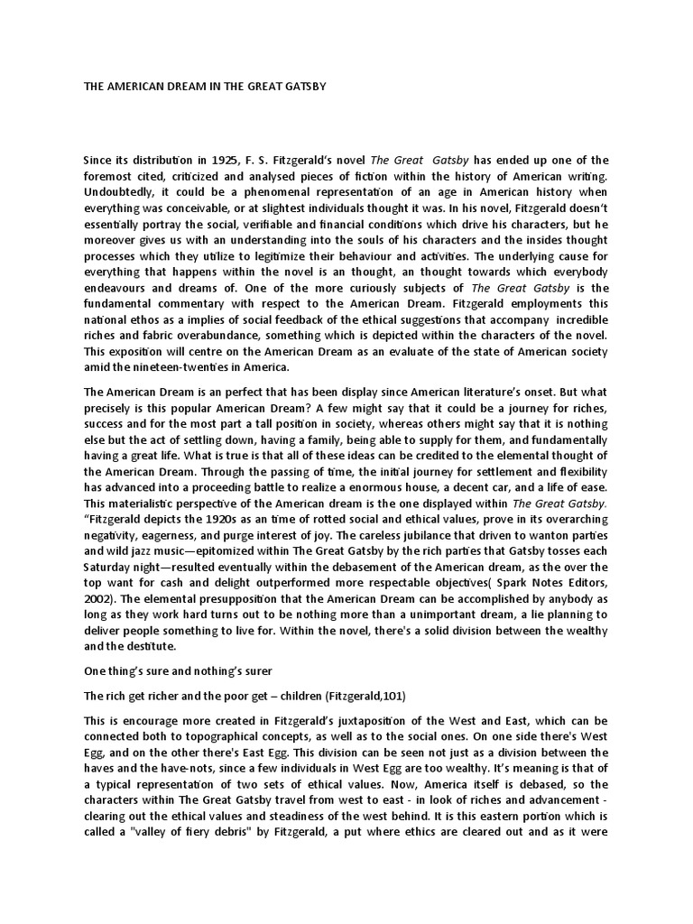 Final Assignment Essay | PDF | The Great Gatsby