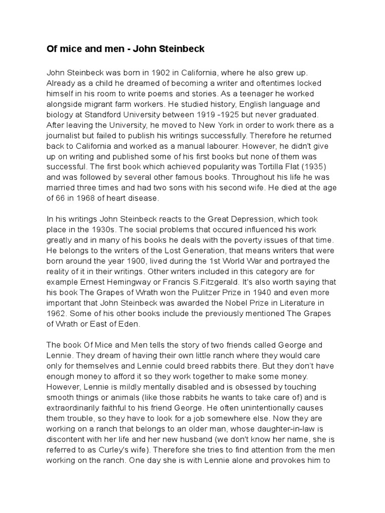 Of Mice and Men: A Study Guide | PDF | John Steinbeck
