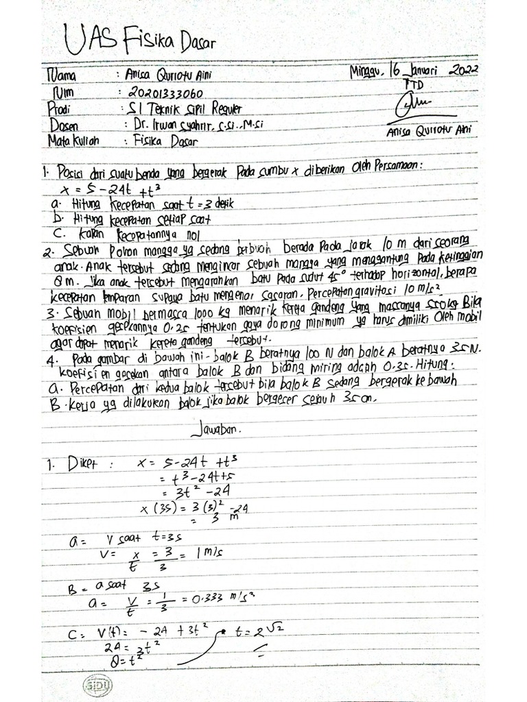 Anisa Qurrotu Aini - 20201333060 - UAS FISIKA | PDF