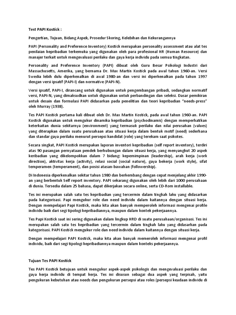 Test PAPI Kostick | PDF
