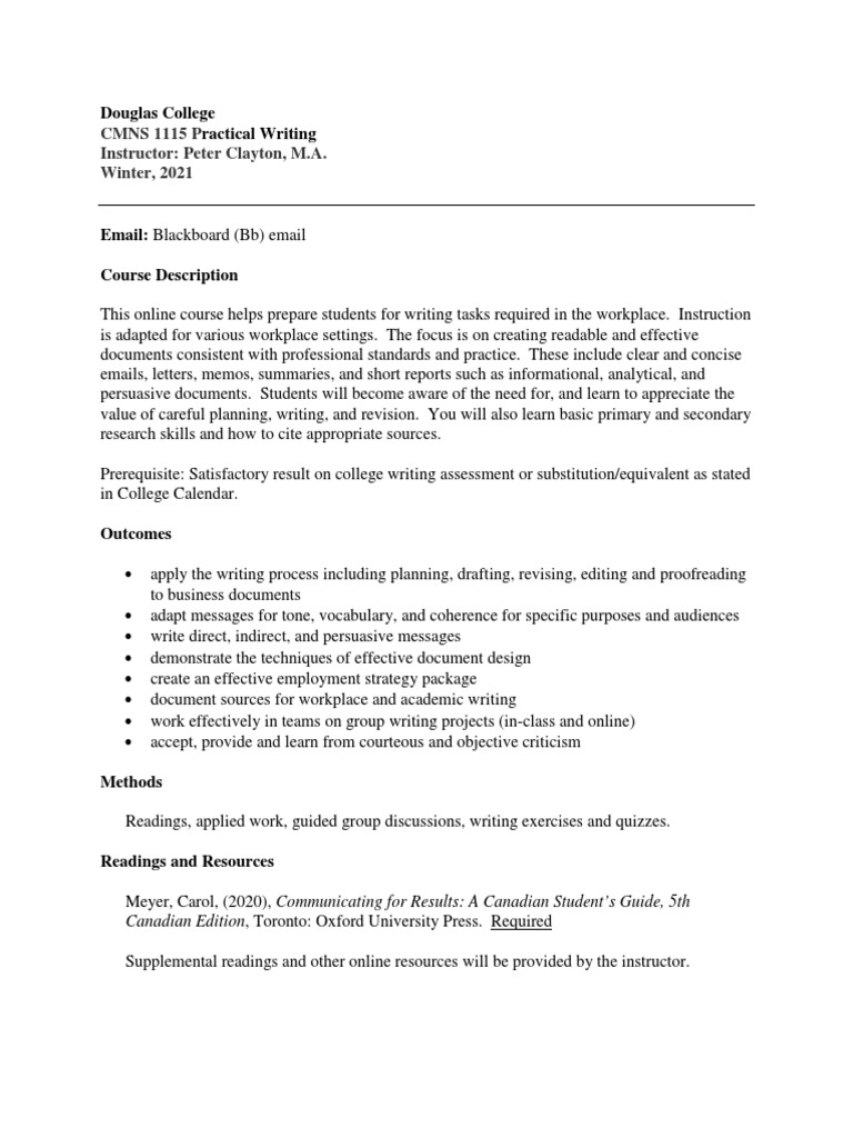 CMNS 1115 W21 Course Outline | PDF | Educational Technology | Writing CMNS 1115 W21 Course Outline | PDF | Educational Technology | Writing