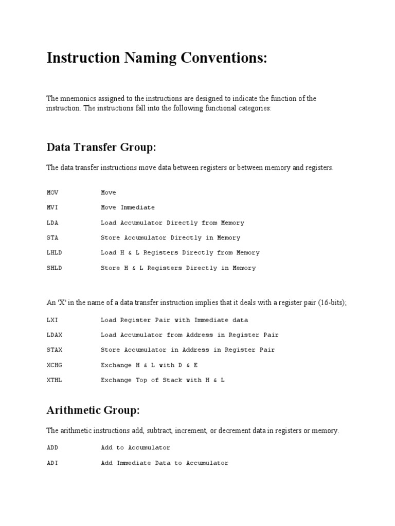 Instruction Naming Conventions:: Data Transfer Group | PDF | Computer ...