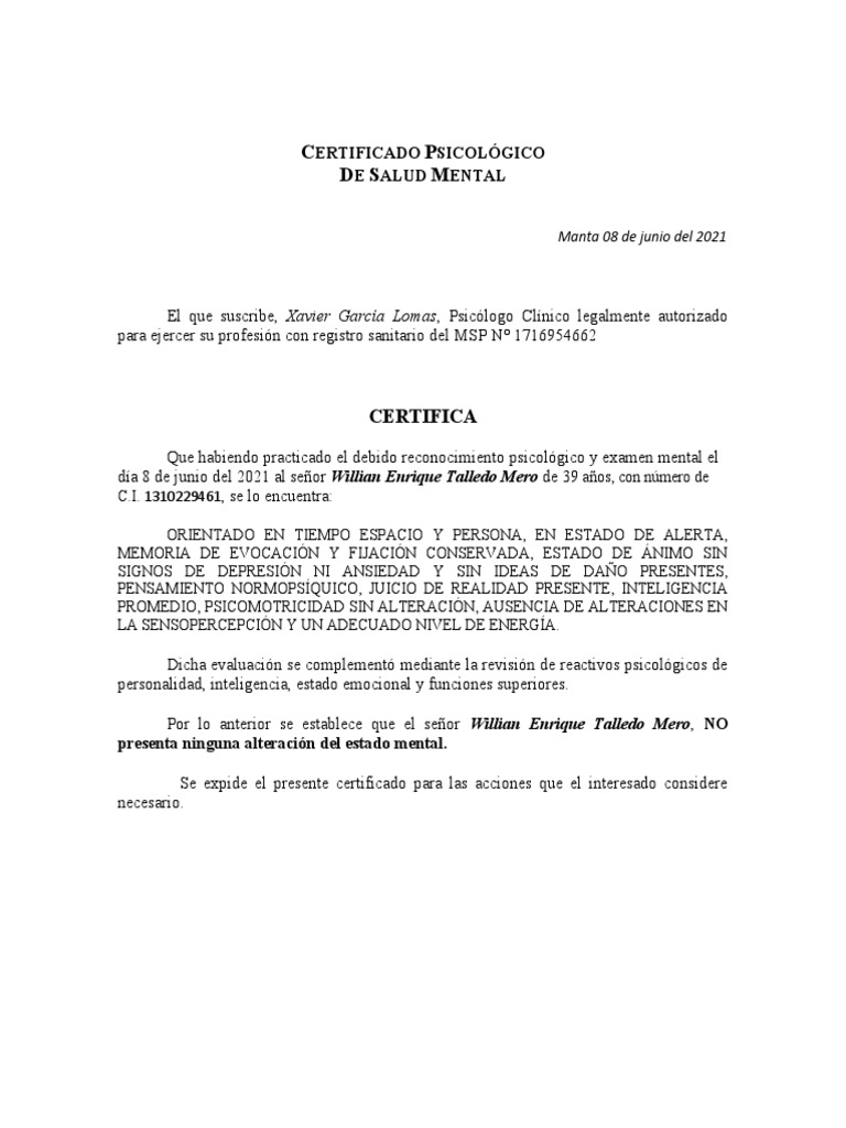 Certificado Psic | PDF