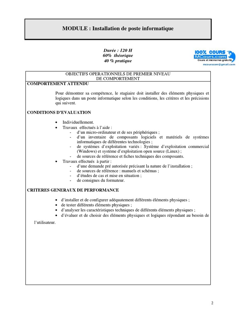 Installation Dun Poste Informatique 99 | PDF | Démarrage d'un ordinateur | Système d'exploitation