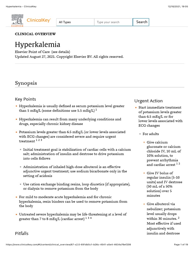 Hyperkalemia - ClinicalKey | PDF | Medical Specialties | Clinical Medicine