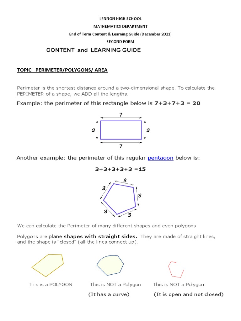Second Form Content and Worksheet | PDF | Area | Shape