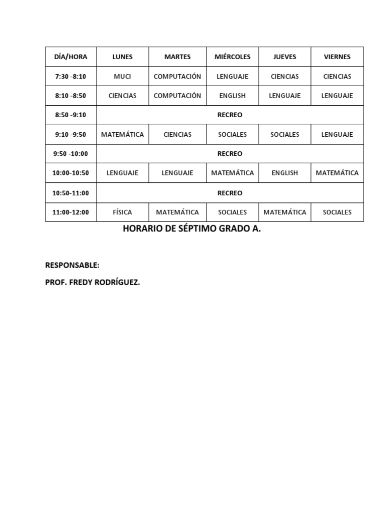 Horario de Clases 7mo. A | PDF