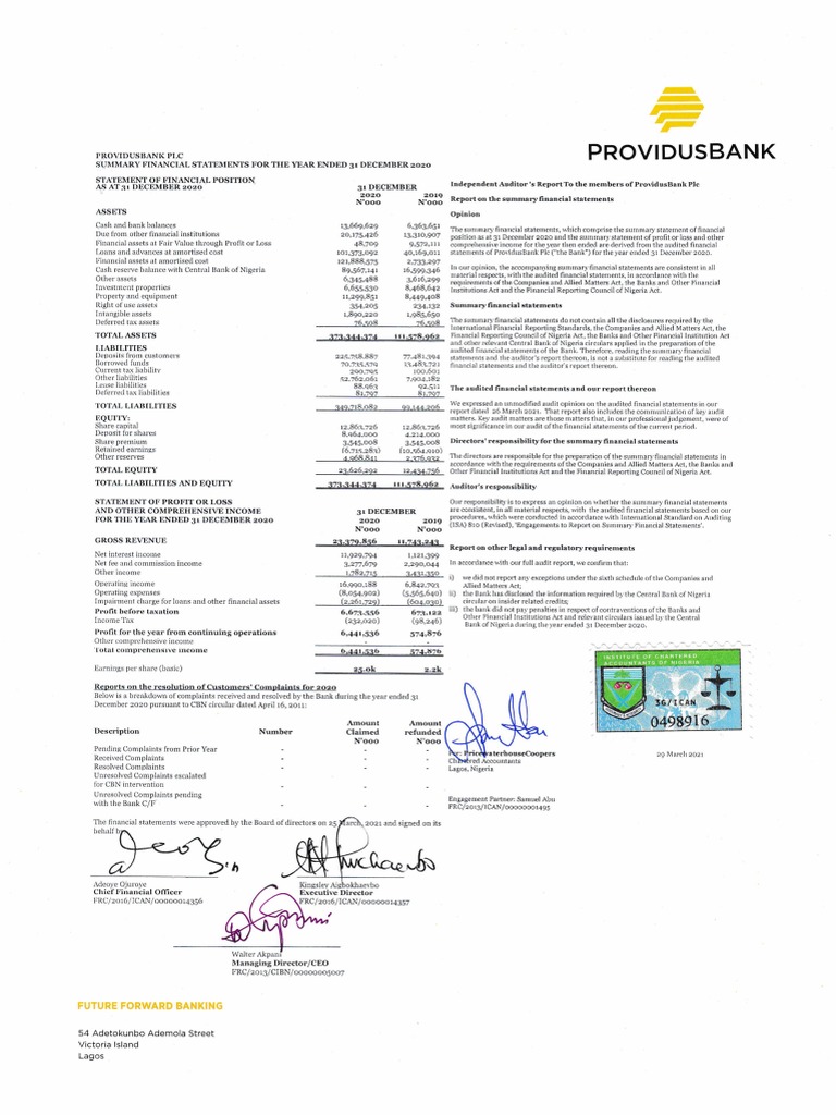 PROVIDUS Financial Statement 2020 | PDF