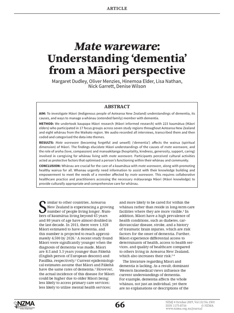 Mate Wareware - Understanding Dementia' From A Maori Perspective | PDF ...