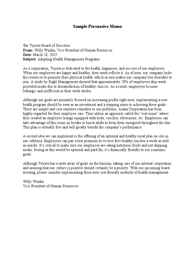 Sample Persuasive Memo | PDF