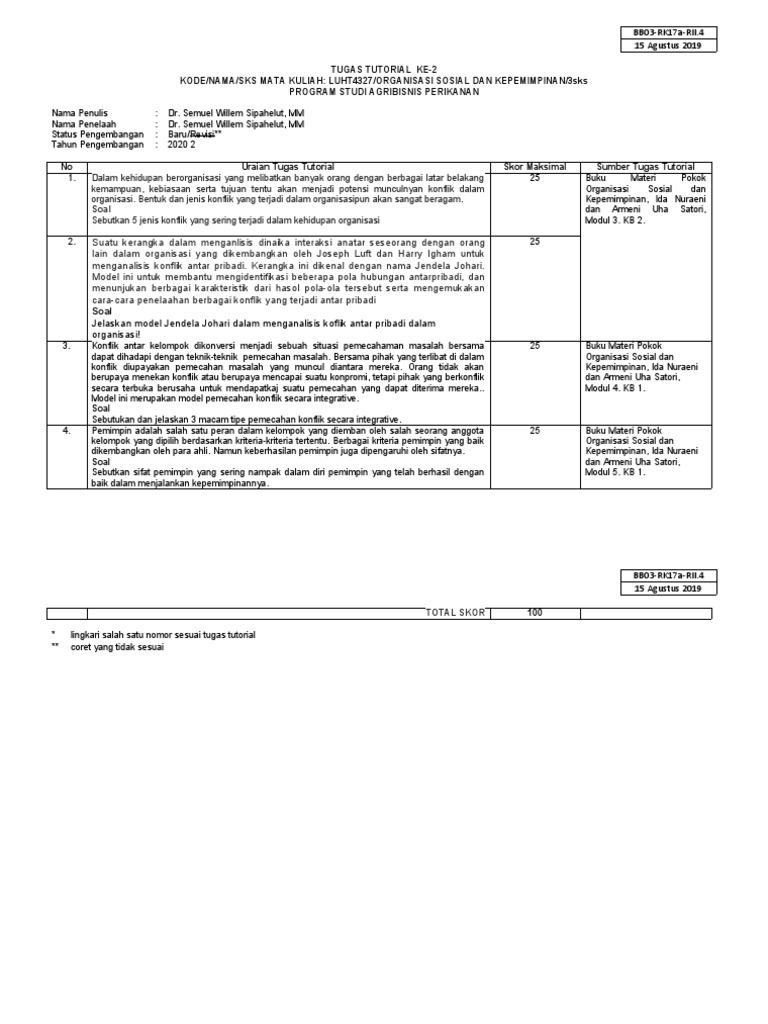 Soal Tugas Tutorial 2 | PDF | Karier & Perkembangan | Pengelolaan Keuangan & Uang